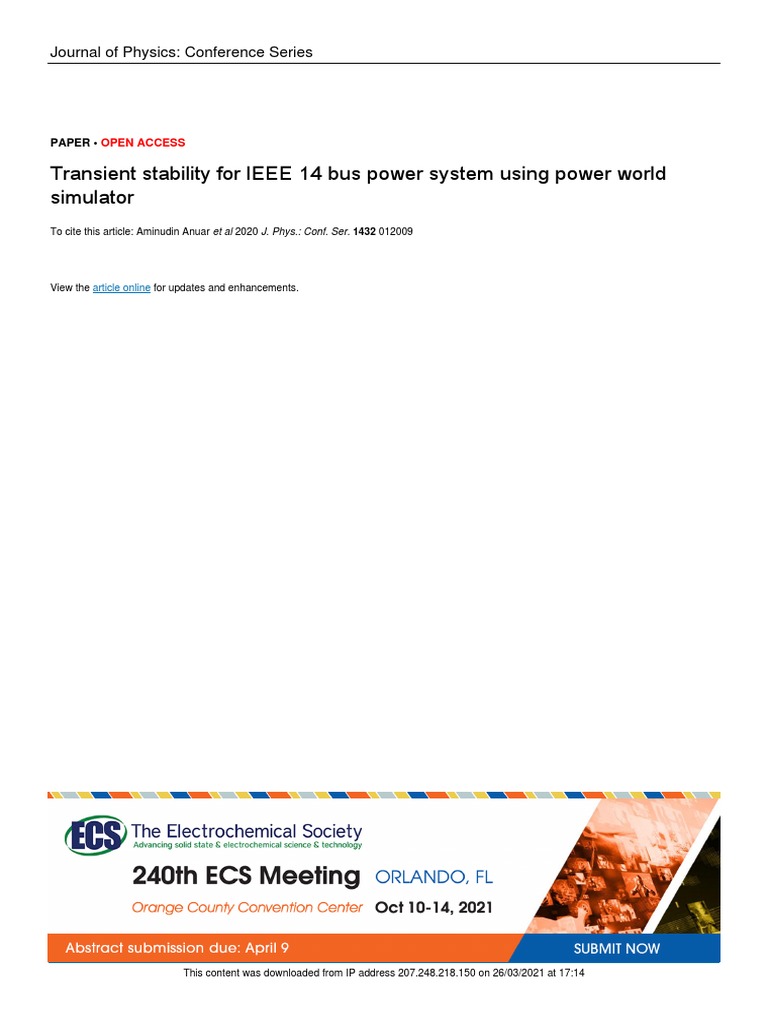 Transient Stability For IEEE 14 Bus Power System Using Power World ...