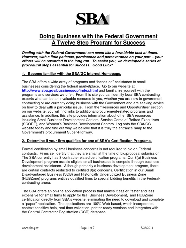 SBA Twelve Steps Document | Small Business | Small Business Administration