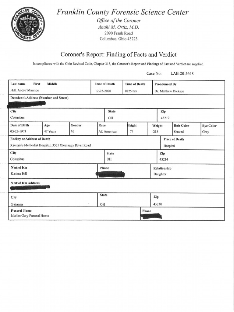 Coroner's Report: Andre Hill | PDF