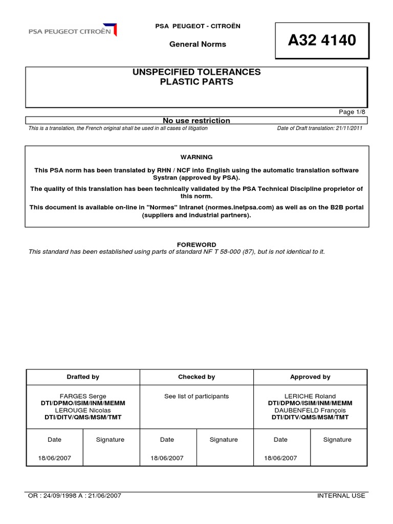 Unspecified Tolerances for Plastic Parts | PDF | Engineering Tolerance ...