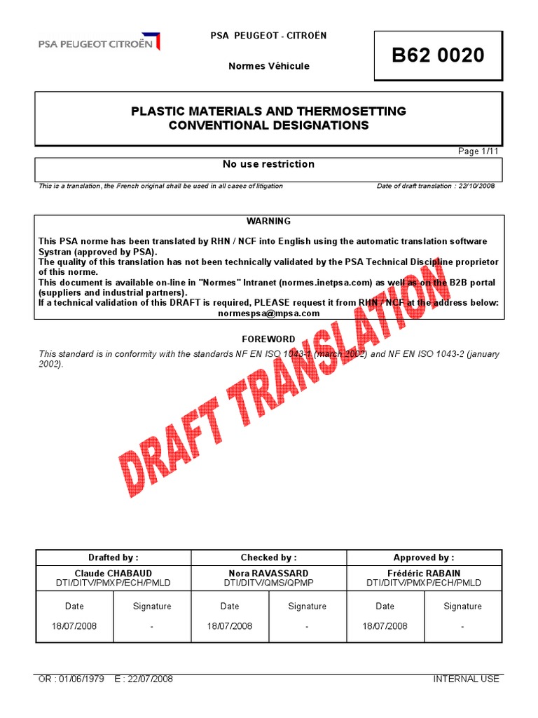 B62 0020 (Rev. E 2008.07) EN - PLASTIC MATERIALS AND THERMOSETTING ...