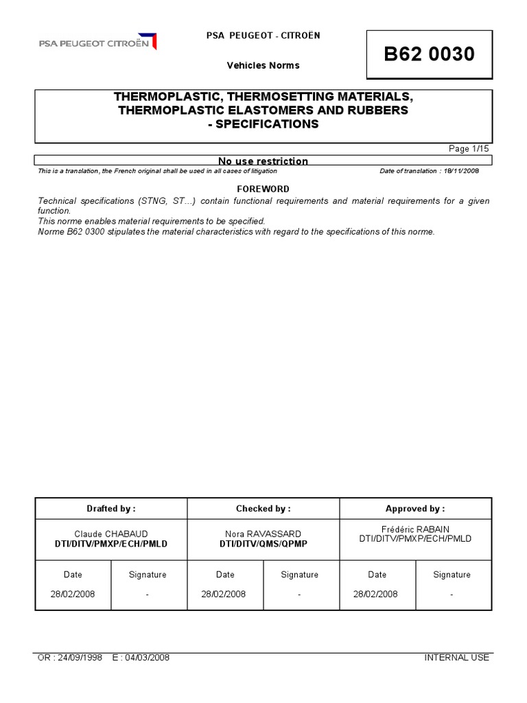 B62 0030 (Rev. E 2008.03) EN - THERMOPLASTIC, THERMOSETTING MATERIALS ...