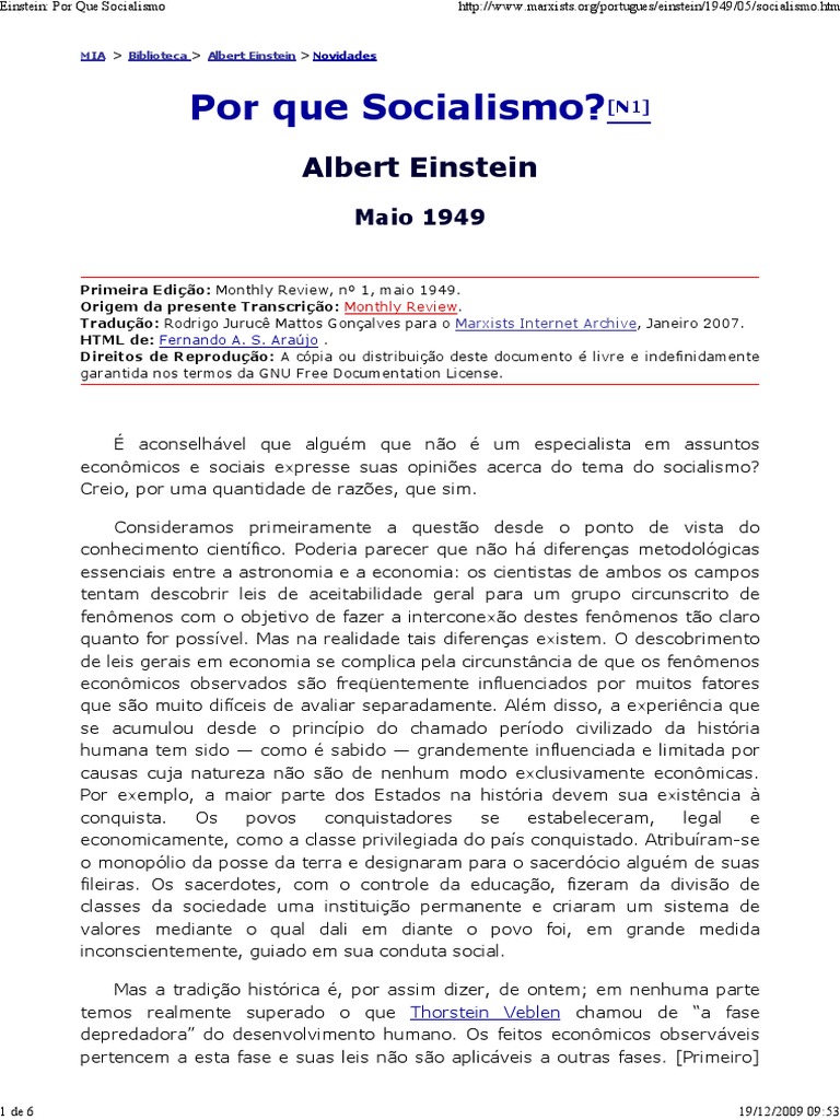 Albert Einstein - Por Que Socialismo | PDF | Humano | Economia