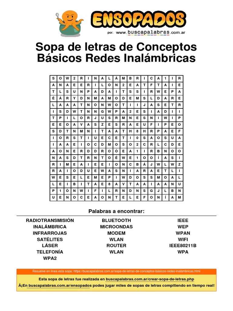 Sopa de Letras de Conceptos Básicos Redes Inalámbricas | PDF | Estándares informáticos ...