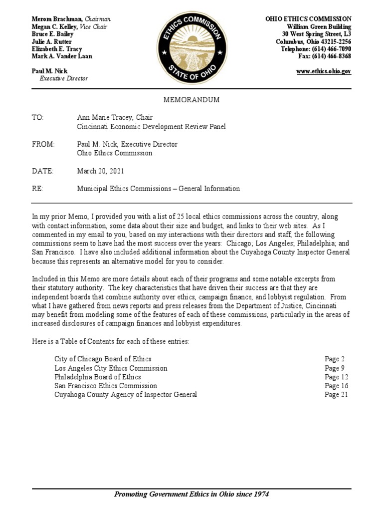 Memo: City Ethics Commissions | PDF | Conflict Of Interest | Fine (Penalty)