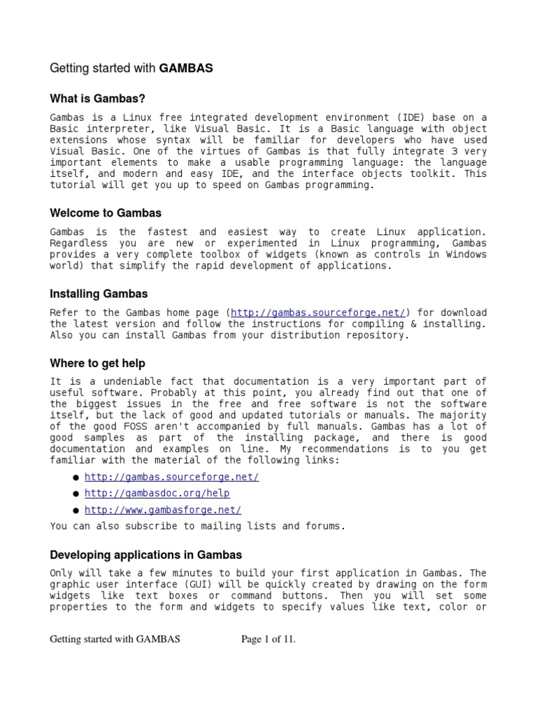 Getting Started With GAMBAS | PDF | Widget (Gui) | Graphical User Interfaces