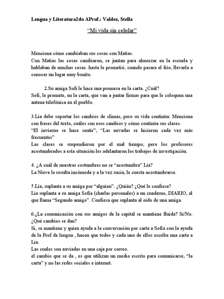 Mi Vida Sin Celular 2do A. | PDF