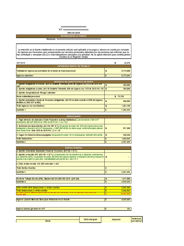 Formato Retencion Fuente Mensualizado | PDF | Economias | Empleo