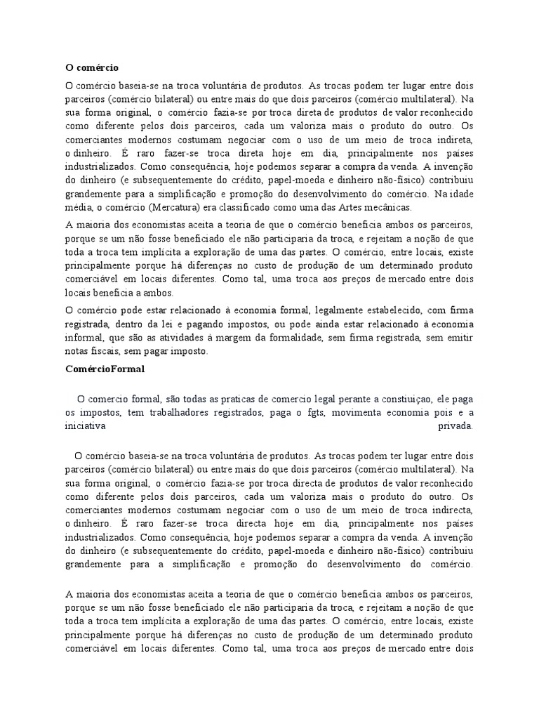 O Comércio Formal | PDF | Comércio | Economias