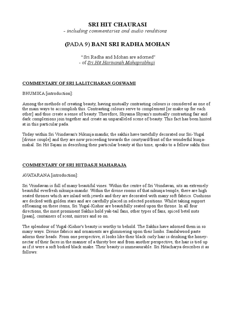 9 - Bani Sri Radha Mohan - Sri Hit Chaurasi | PDF | Sikhism