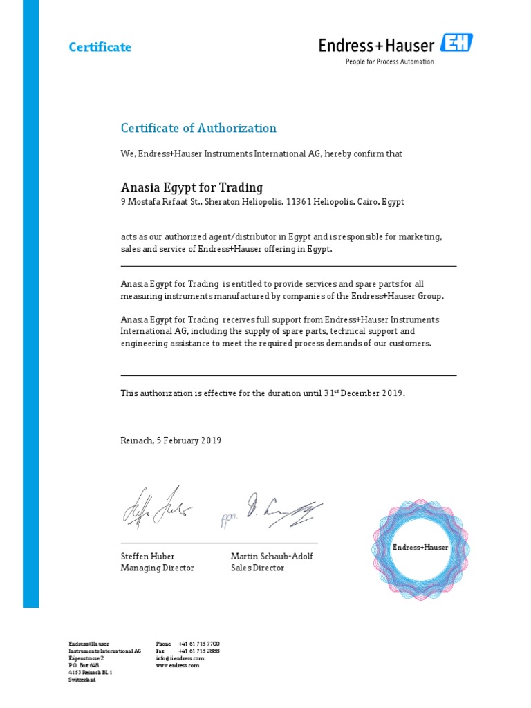 Certificate of Authorization | PDF