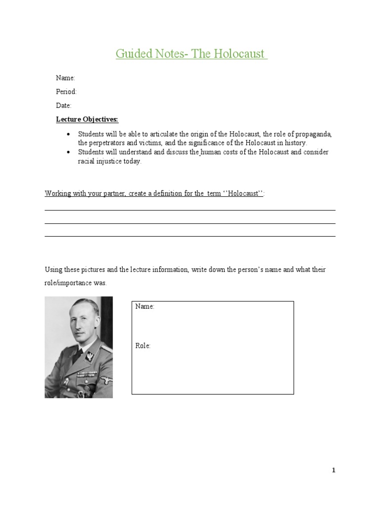 Guided Notes-The Holocaust: Lecture Objectives | PDF | The Holocaust ...
