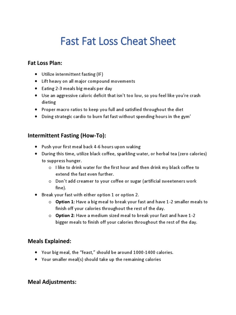 Fast Fat Loss Cheat Sheet | PDF | Meal | Fasting
