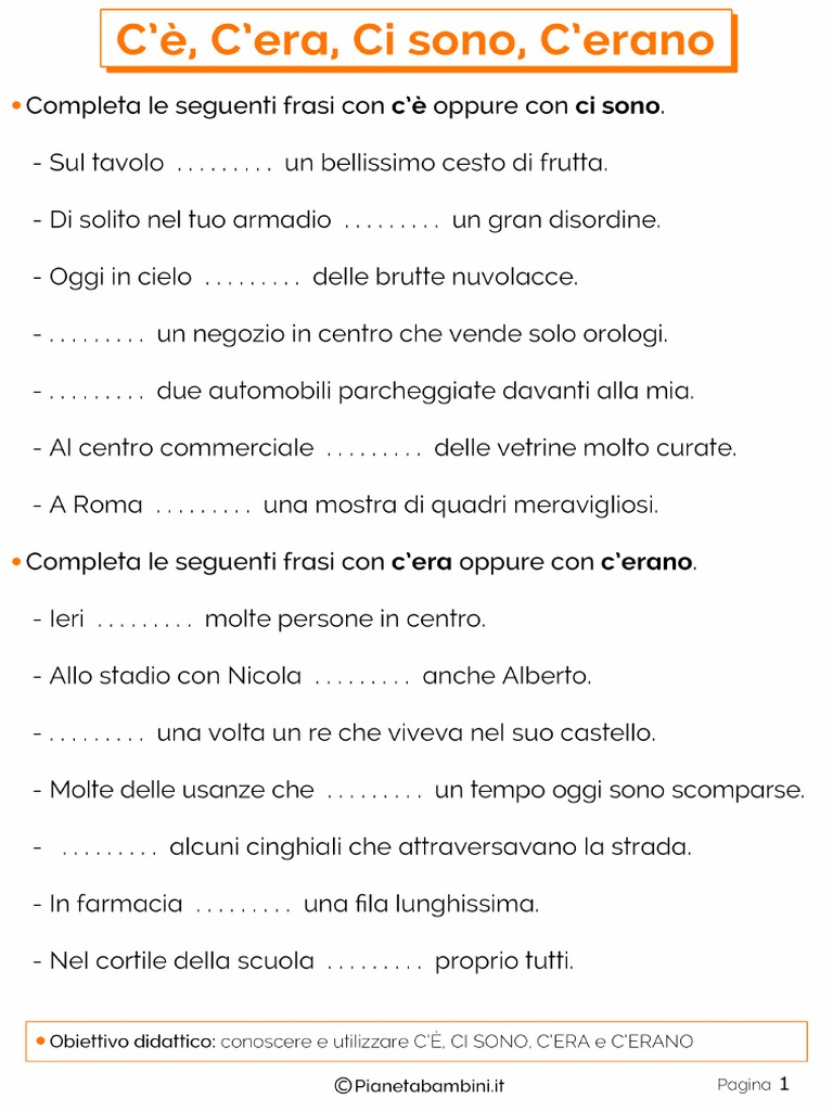 Schede Didattiche C E Ci Sono C Era C Erano | PDF