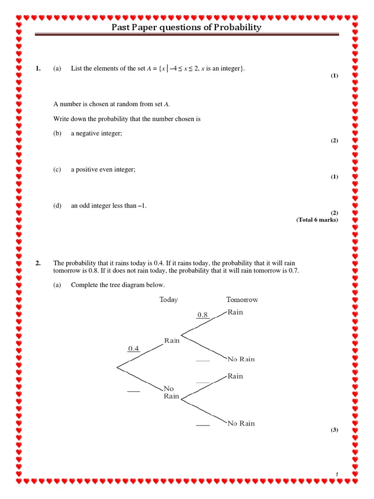 Past Paper Questions of Probability | PDF | Dice | Teaching Mathematics