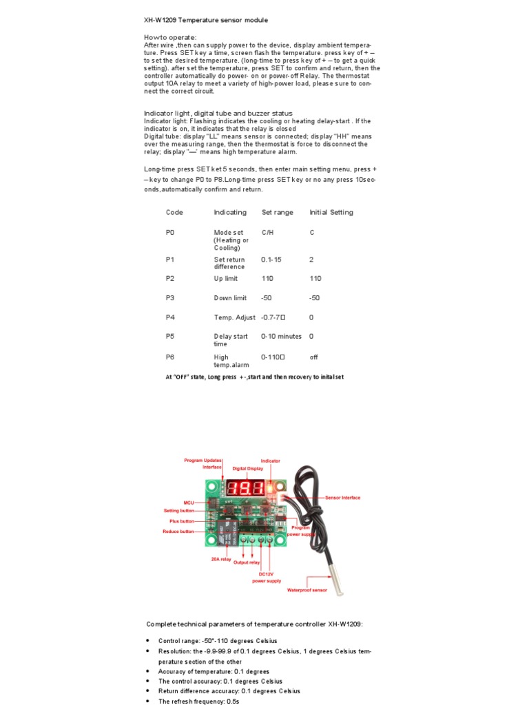 W1209 Manual | PDF | Thermostat | Relay