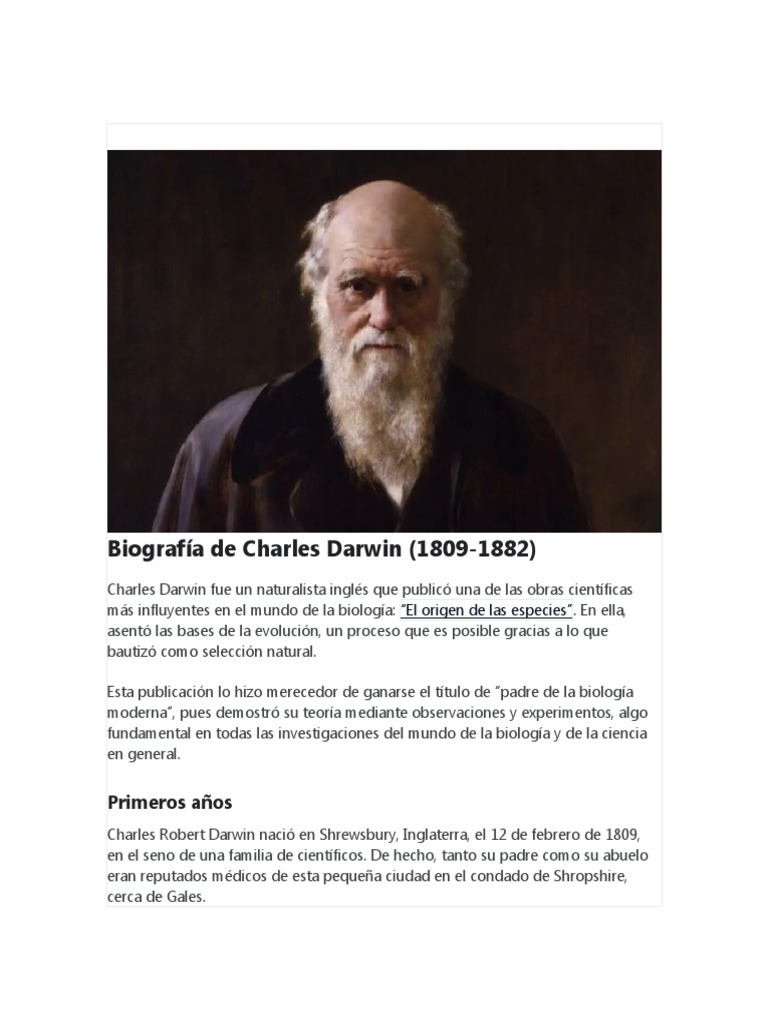 Biografia De Charles Darwin Charles Darwin: Biografía De Este Famoso