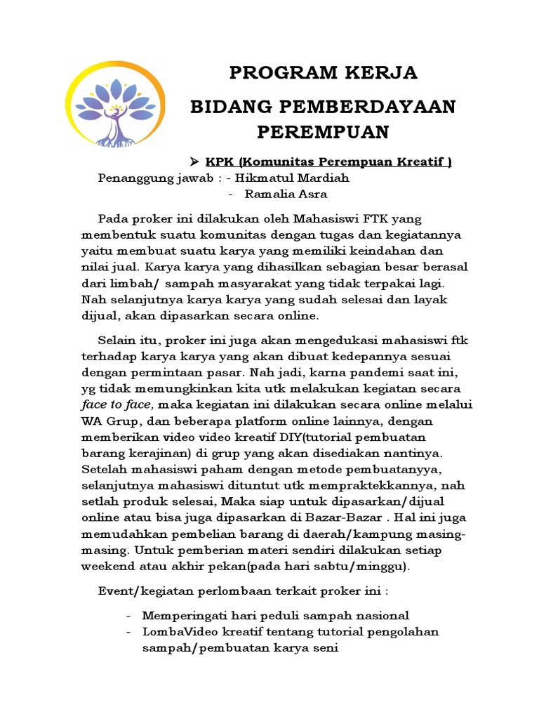 Program Kerja Pemberdayaan Perempuan | PDF
