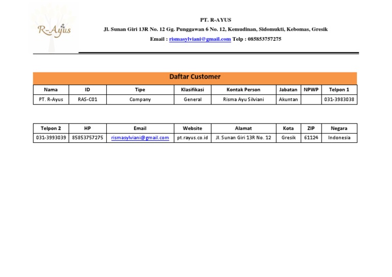 (Ms. Excel) Daftar Customer | PDF