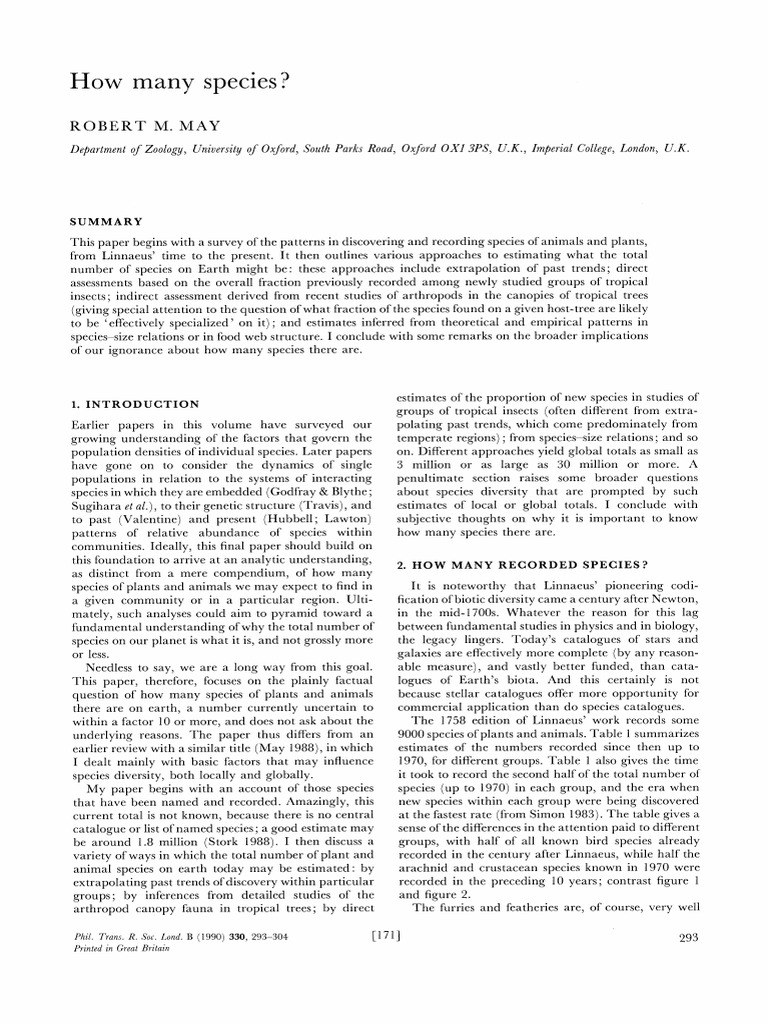 How Many Species?: Robert M. May | PDF | Insects | Species