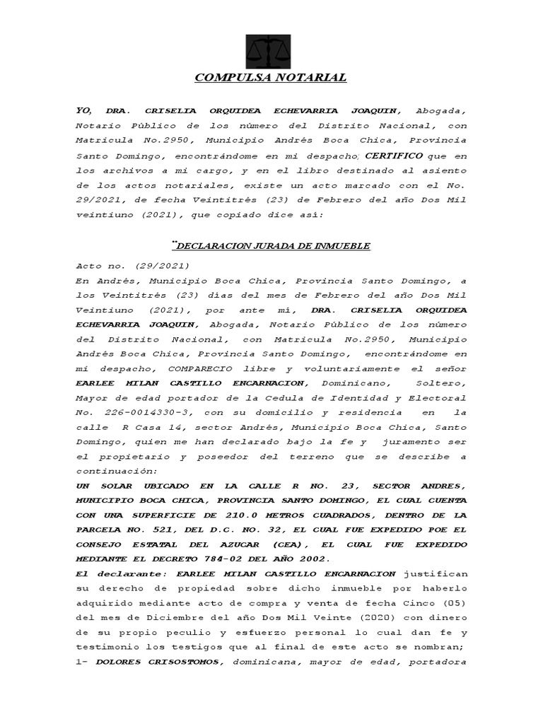 Compulsa Notarial | PDF | República Dominicana | Justicia Compulsa Notarial | PDF | República Dominicana | Justicia