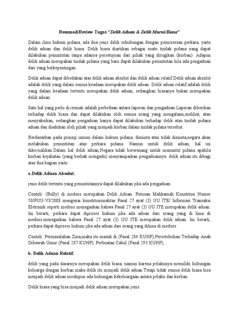 Delik Aduan Dan Contoh | PDF