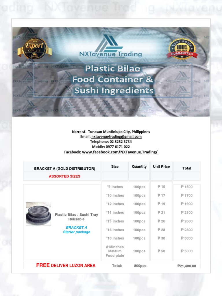 Quote For Plastic Bilao & Packaging & Sushi Ingredients | PDF | Sushi ...