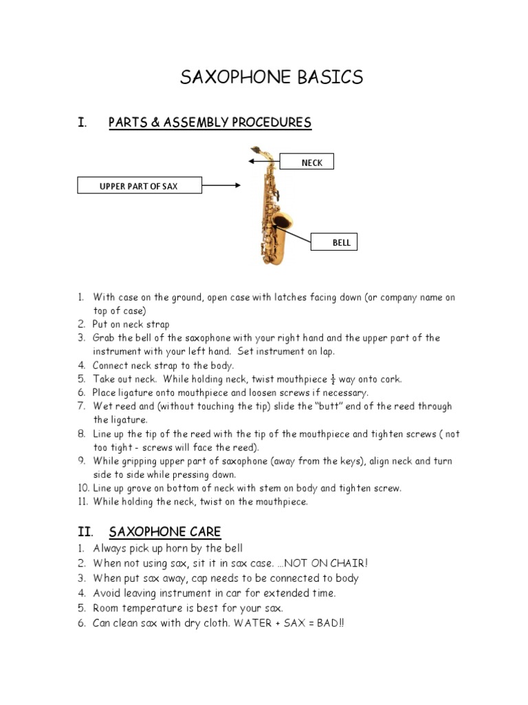 Saxophone Basics: Assembly & Care Guide | PDF | Saxophone | Musical ...
