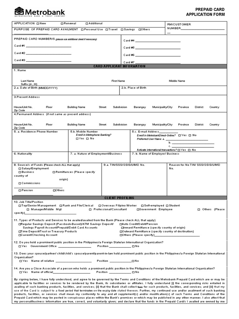 Card Applicant Information: Prepaid Card Application Form | PDF ...