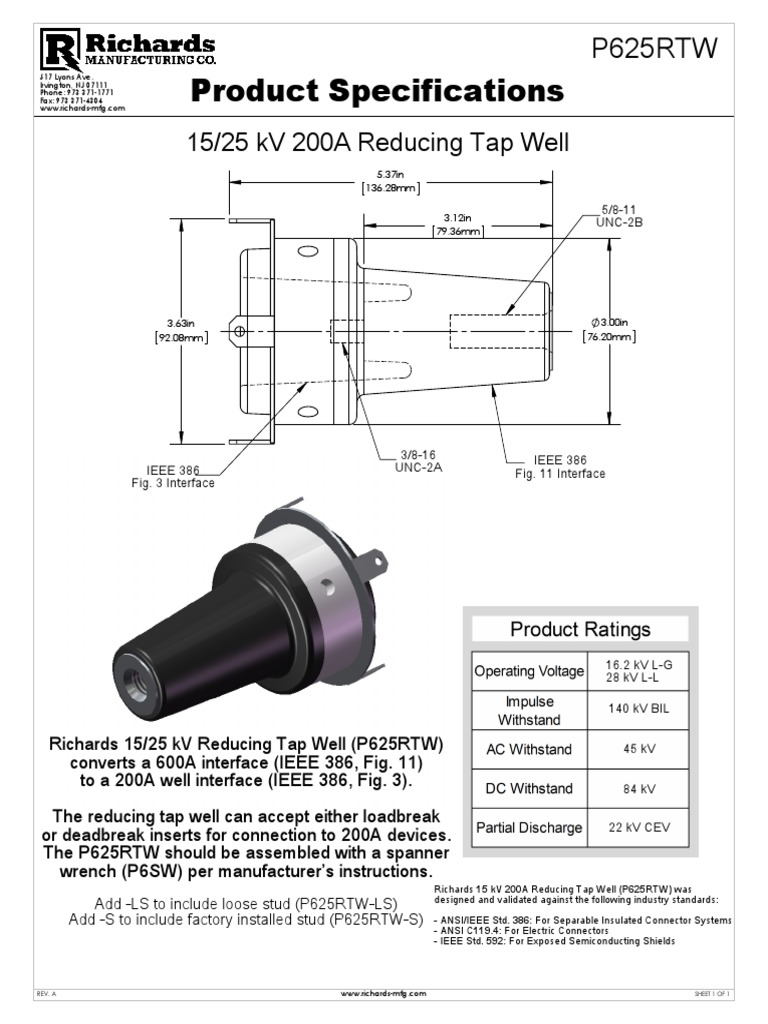 Product Specifications: 15/25 KV 200A Reducing Tap Well | PDF ...