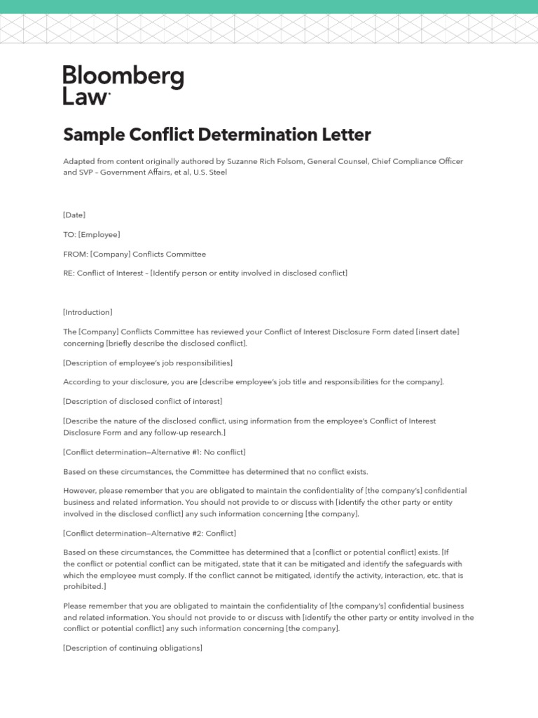 Sample Conflict Determination Letter | PDF | Conflict Of Interest | Justice