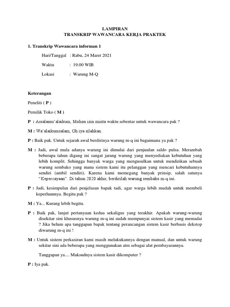 Transkrip Wawancara Kerja Praktek | PDF