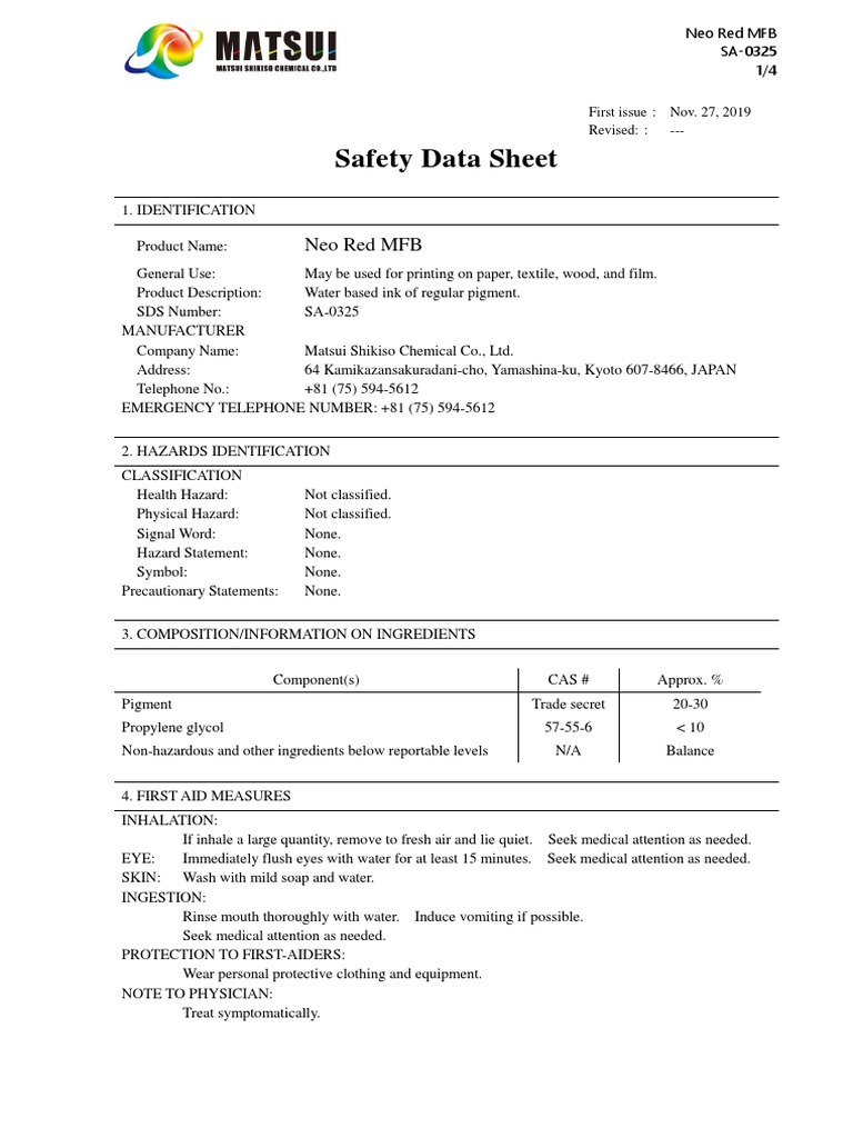 Neo Red MFB SDS SA-0325 | PDF | Personal Protective Equipment | Hypothermia