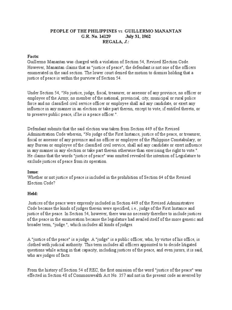 People of The Philippines vs. Guillermo Manantan G.R. No. 14129 July 31 ...