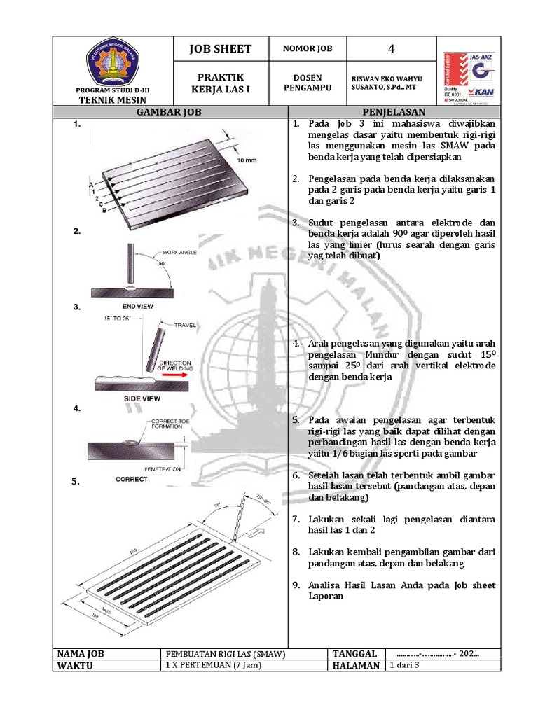 Job Sheet Praktik Las SMAW | PDF