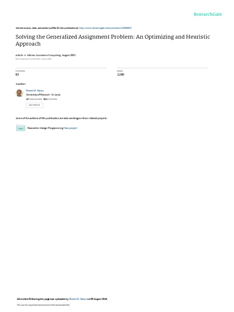 Solving The Generalized Assignment Problem An Optimizing And Heuristic 9754
