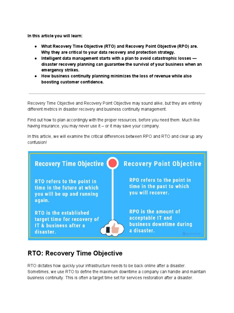 RTO vs RPO: Key Differences Explained | PDF | Disaster Recovery | Backup