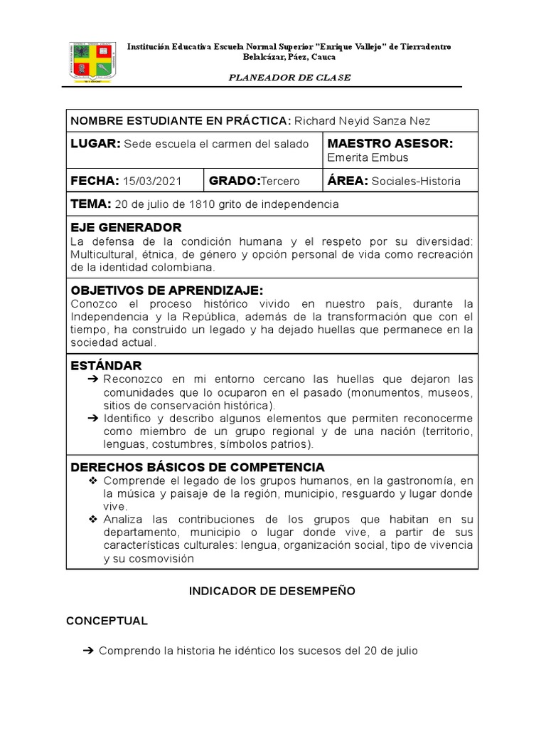 PLan de Clases de Historia Grado Tercero 15 - 03 - 2021 | PDF | España ...