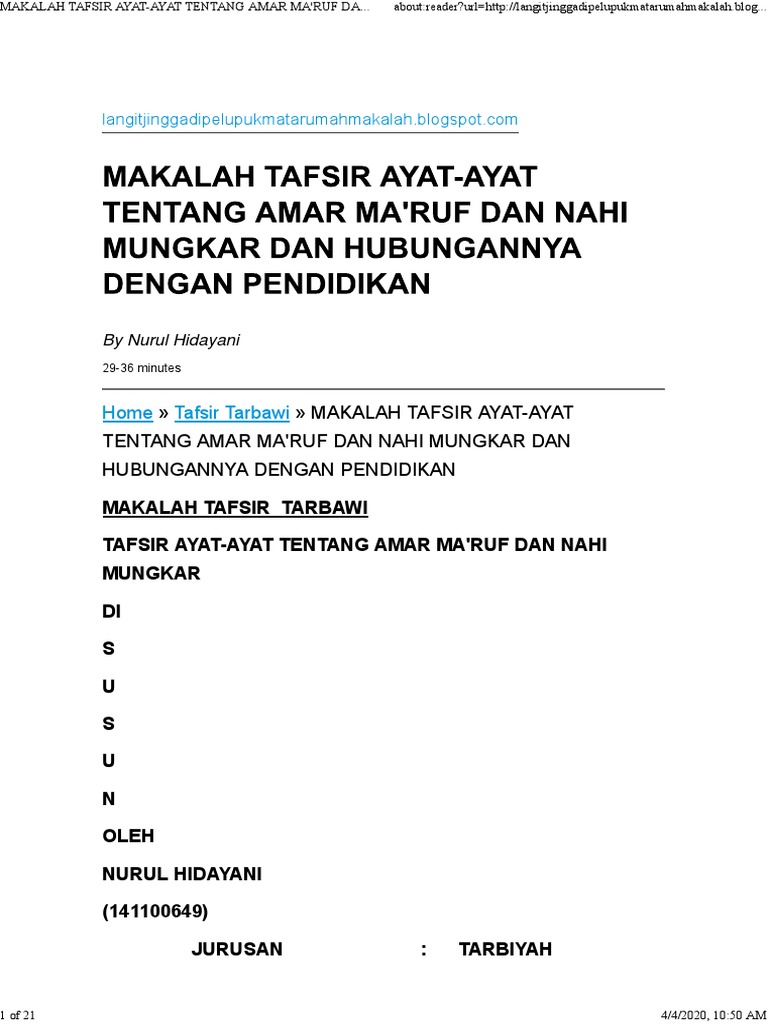 Makalah Tafsir Ayat-Ayat Tentang Amar Ma'ruf Dan Nahi Mungkar Dan Hubungannya Dengan Pendidikan ...