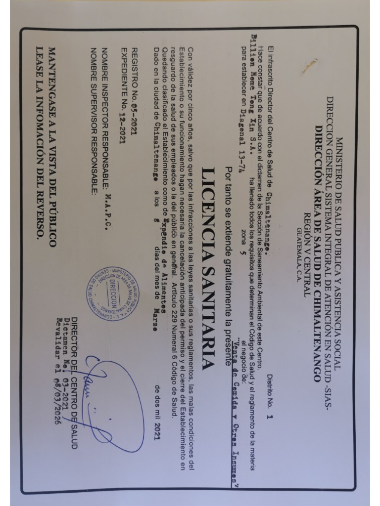 Licencia Sanitaria | PDF