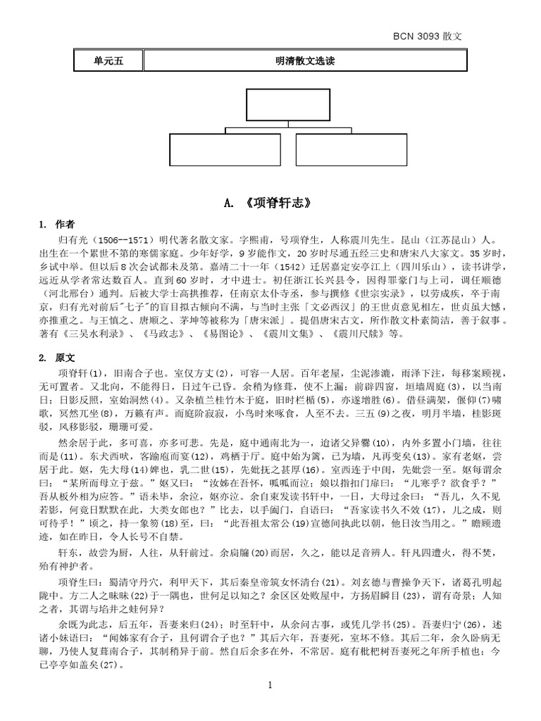 004 BCNB3093 散文 单元五 ：明清散文选读 | PDF
