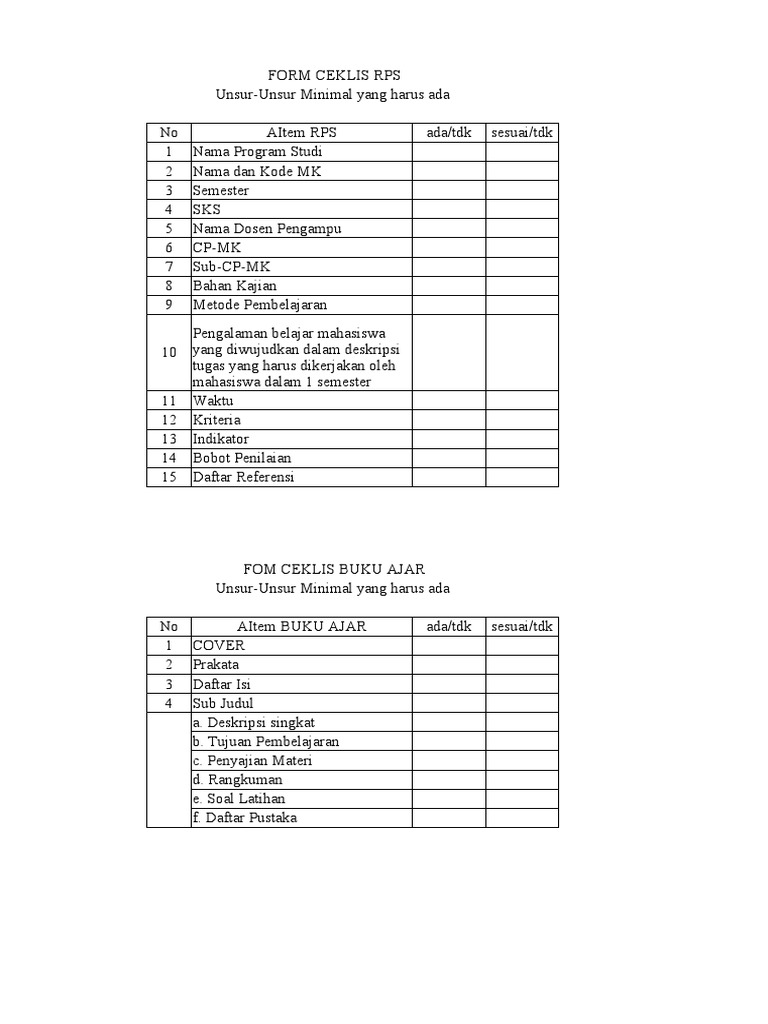 Form CEKLIS RPS Dan Buku Ajar | PDF | Karier & Perkembangan