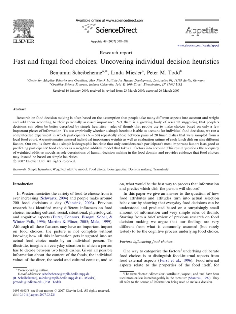 Fast and Frugal Food Choice | PDF | Heuristic | Foods