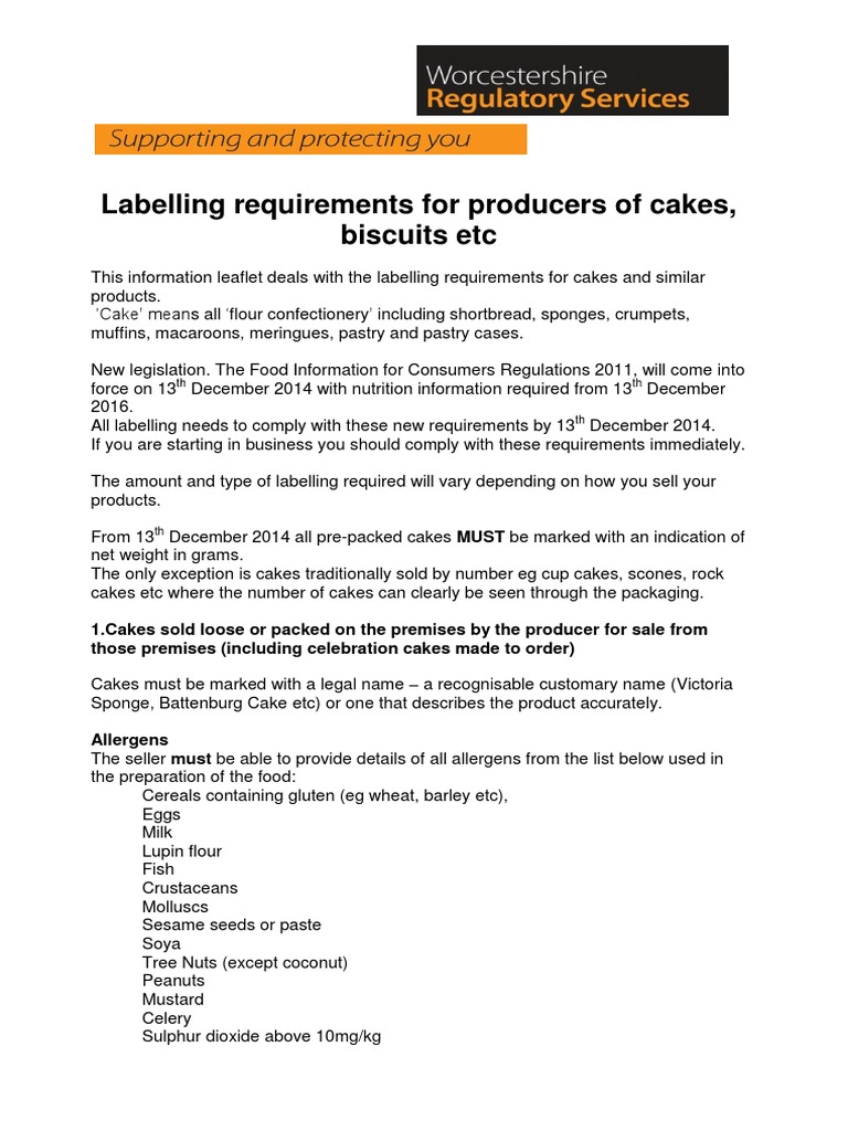 Labelling Requirements For Producers of Cakes, Biscuits Etc | PDF ...