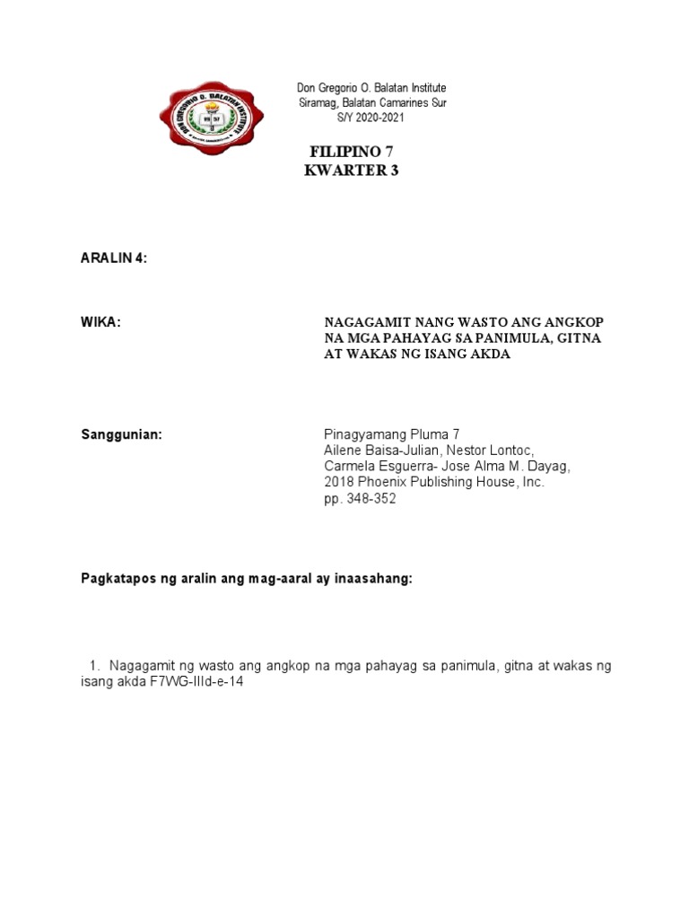 Module 4-FIL 7-3rd Quarter | PDF