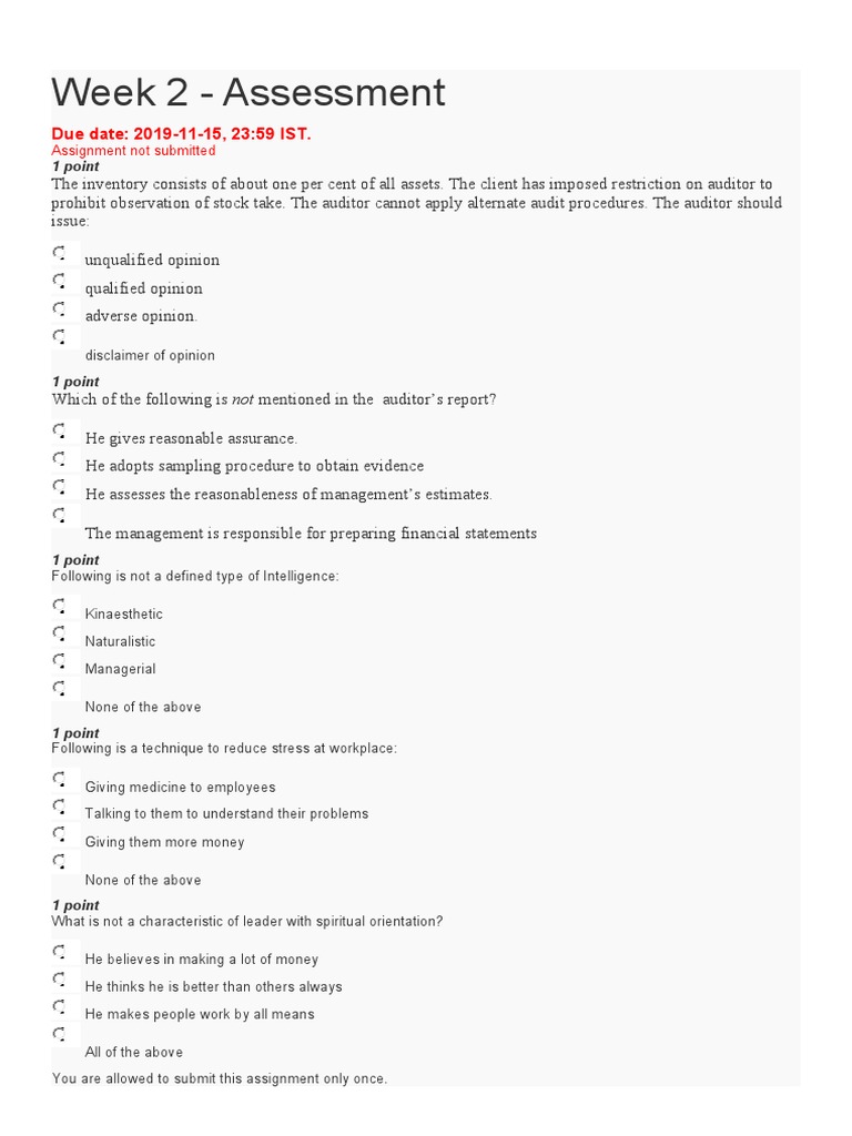 Week 2 - Assessment: Due Date: 2019-11-15, 23:59 IST | PDF
