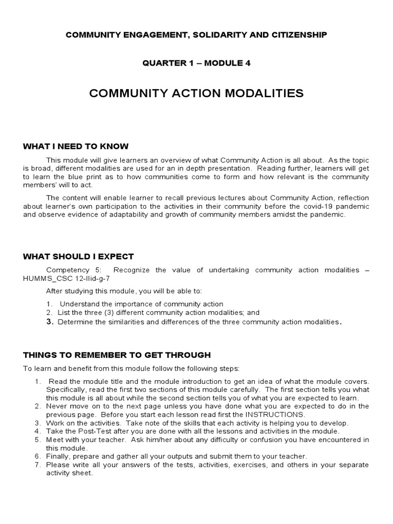 Community Action Modalities: Community Engagement, Solidarity and ...