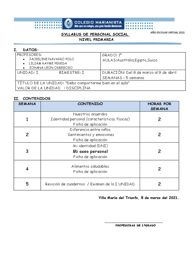 Syllabus Personal Social 2021 | PDF | Salud y bienestar | Ciencia y ...