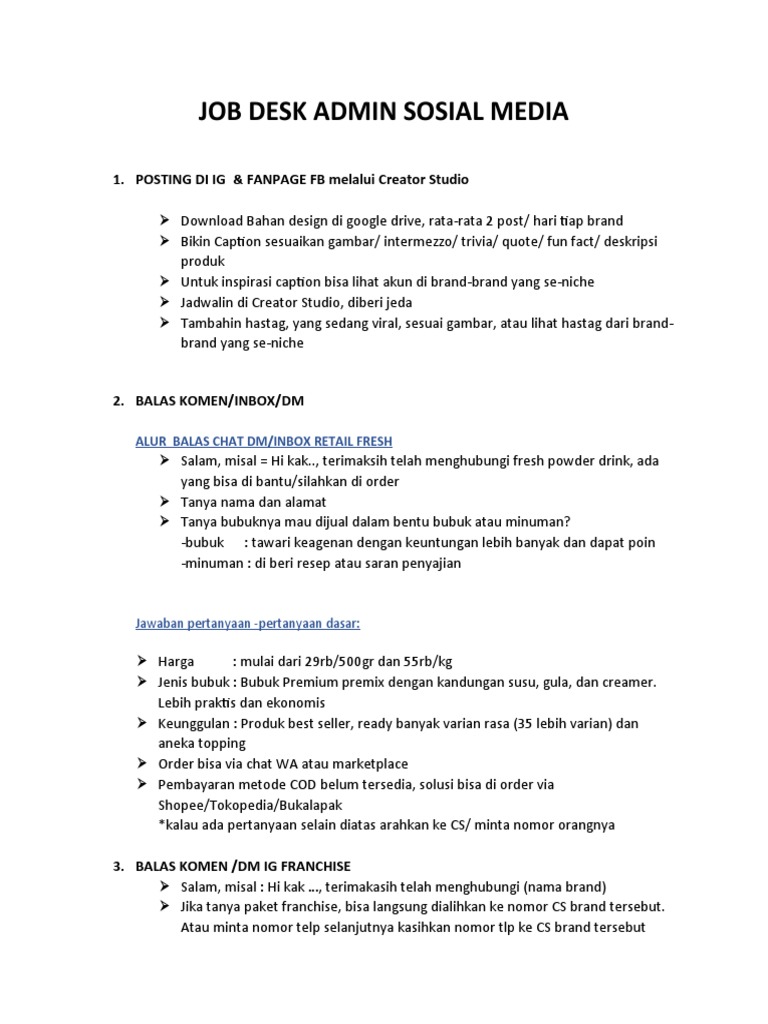 Job Desk Admin Sosial Media | PDF