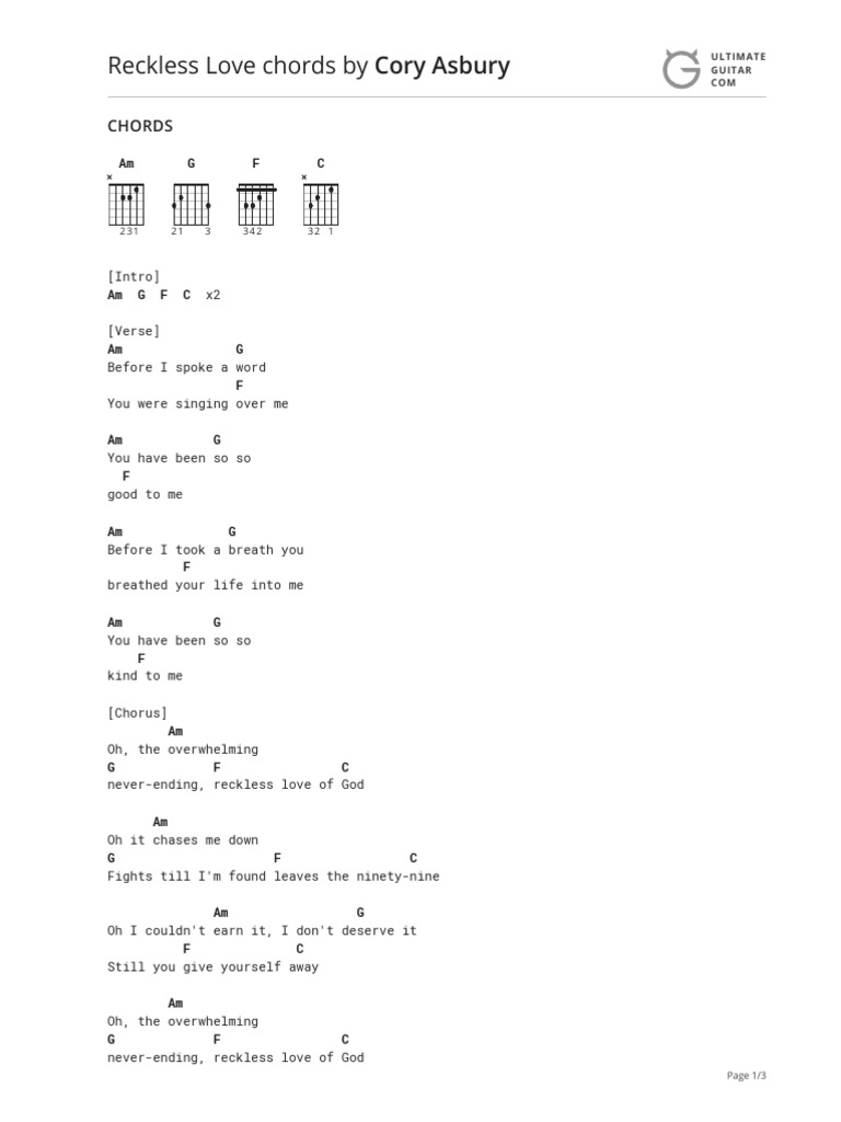 Reckless Love Chords (Ver 4) by Cory Asburytabs at Ultimate Guitar ...